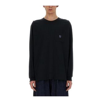 Needles Lang&auml;rmeliges T-Shirt mit Tasche und Schmetterlingsstickerei - - Tops - Herren - Schwarzk - S