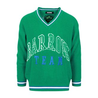 Barrow Gr&uuml;ner Pullover mit V-Ausschnitt und Jacquard-Logo - - Knitwear - Herren - Gr&uuml;n - S