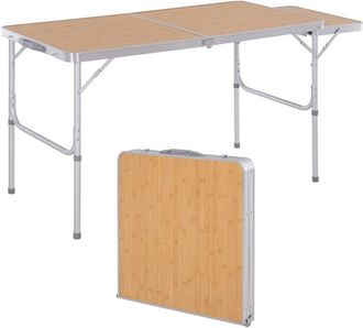 OUTSUNNY Table pliante table de camping table de jardin avec rallonge hauteur réglable aluminium MDF imitation bambou