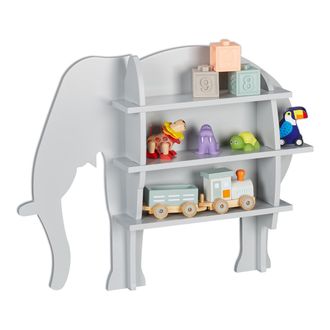Relaxdays Kinderregal Elefant, 2 offene Fächer, Bücherregal Kinder, Wand, HxBxT: 50x63,5x10 cm, Kinderzimmer Regal, grau