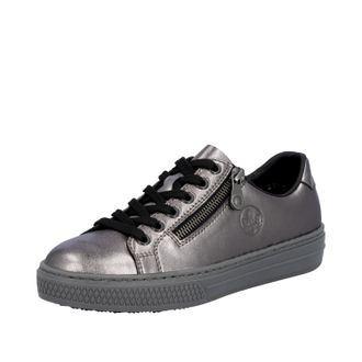 Rieker Sneaker RIEKER, Damen, Gr. 37, silber (silberfarben), Leder, metallic, Schuhe Sneaker, mit Memosoft-Innensohle, Freizeitschuh, Halbschuh, Schn&uuml;rschuh,