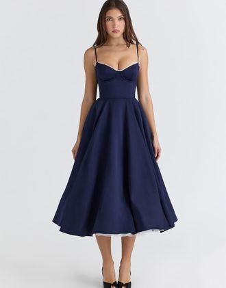 House of CB Mademoiselle - Robe mi-longue en tulle satin&eacute; - Bleu marine