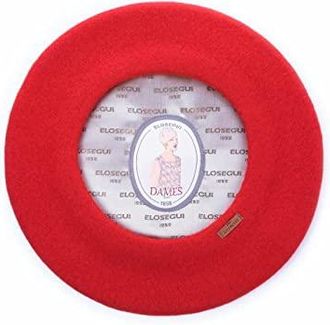 Elosegui Béret basque Femme Modèle Dame 100% Laine mérinos avec doublure, Rouge Pamplona 44, Taille Unique