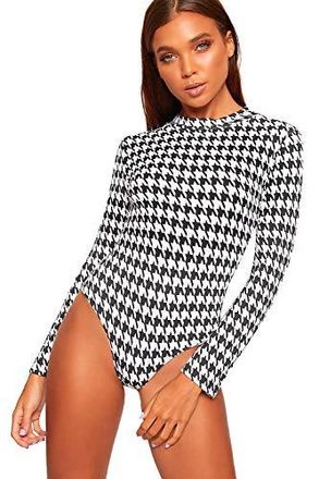 WearAll Femmes Col Roul&eacute; Longue Manche Animal Camo Tartan Imprimer Body Dames Collant - Grand Aztec - 48-50