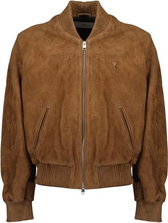 Ami Homme, Vestes, Brun, Taille: M Veste Zippée en Cuir