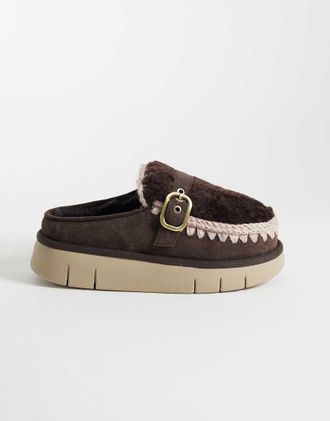 Mou Mou sabots Bounce en daim couleur moka-Marron