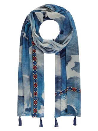 Passigatti Tuch Schal Jeans mit Blumen und Quasten