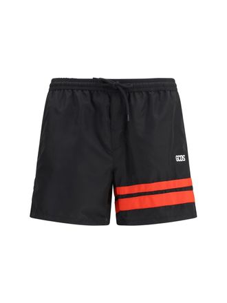 GCDS Mens Swim Shorts Black-Red Nylon Beachwear Black/red Sea Clothing