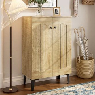 Generic Moderner zweit&uuml;riger Schuhschrank - gro&szlig;es Fassungsverm&ouml;gen, &uuml;berlappende Regale, platzsparend f&uuml;r den Eingang - Sauberes Design mit dekorativem Regal