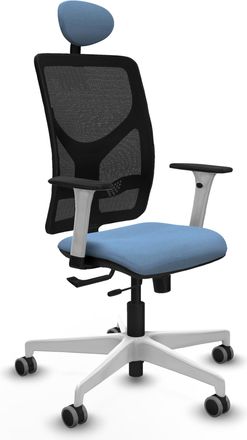 Piqueras y Crespo B&uuml;rostuhl mit Kopfst&uuml;tze und wei&szlig;en und schwarzen Armlehnen, h&ouml;henverstellbare Lendenwirbelst&uuml;tze und festes Kopfteil, Schwarz/Himmelblau