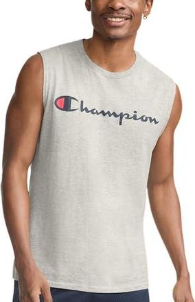 Champion Classic Muscle T-Shirt, Sleeveless, Standard Fit, Script, Available in Regular and Big & Tall Chemise, Gris Oxford-Logo Classique, Taille M Homme