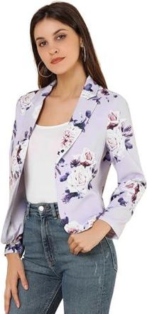 Allegra K Blazer Femme Imprim&eacute; Fleuri Veste de Costume daffaires D&eacute;contract&eacute; &agrave; Revers Crant&eacute; Coupe Cintr&eacute; Blazer de Bureau Floral Violet-Floral XL