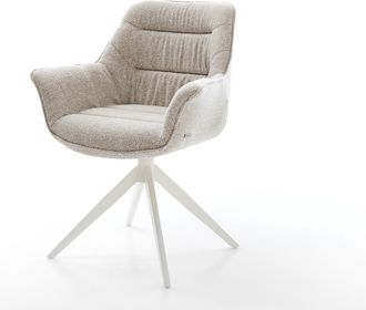 DELIFE Drehstuhl Kaira-Flex Webstoff Soft Beige Kreuzgestell breit Wei&szlig; 360&deg; drehbar Wippfunktion, Esszimmerst&uuml;hle