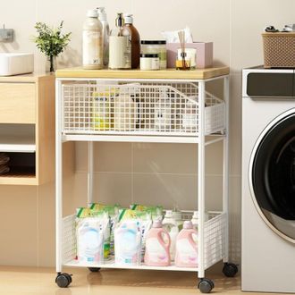 Generic Metall Rollwagen Nischenregal Rollbares Badezimmerregal 360° Drehbare Räder tragbare für Küche Schlafzimmer Waschküche Kinderzimmer Bücher(White)