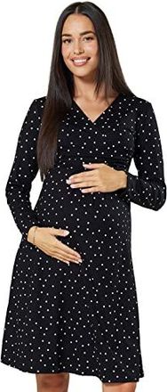 Happy Mama Femme. Robe de Grossesse Manches Longues. Robe &agrave; Taille fronc&eacute;e. 890p (Noir avec de Petits Points Blancs, 44, 2XL)