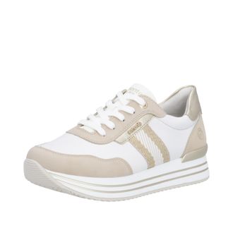 Remonte Plateausneaker REMONTE, Damen, Gr. 40, wei&szlig;, hellbeige, Lederimitat, unifarben mit Farbeinsatz, Schuhe Plateausneaker, Halbschuh, Schn&uuml;rschuh mit Meta
