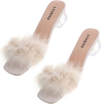 UPKOCH Sandales Femme été Chic à Talons Épais Chaussures Confortables Ouvertes Pantoufles Légères et Durables pour Plage et Intérieur Style Décontracté Beige