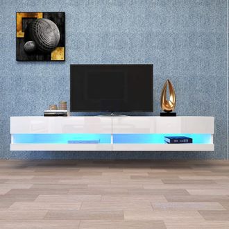 Generic LZPUOUI TV Schrank Weiss mit tv Schrank mit led Schubladen offenen F&auml;chern MDF Hochglanz UV Oberfl&auml;che lowboard h&auml;ngend zur Wandmontage fernsehtisch f