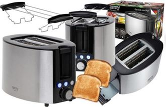 Camry CR 3215 Edelstahl Toaster 2 Scheiben, 850 W, mit Funktionen: Aufw&auml;rmen, Abbrechen, Auftauen, einstellbare Br&auml;unungsstufen, Br&ouml;tchenaufsatz, herauszieh
