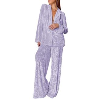 Generic Ensemble de pyjama deux pi&egrave;ces en velours pour femme, haut blazer surdimensionn&eacute; avec pantalon &agrave; jambes larges pour v&ecirc;tements de nuit de luxe et v&ecirc;tem