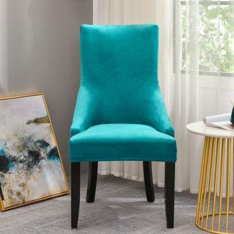 Generic Samt Elastischer Ohrensessel &Uuml;berzug - Wiederverwendbarer Armlehnen Stuhlschoner F&uuml;r Esszimmer Wohnzimmer Fest Home Deko, Einfache Montage(Blue,1PC)