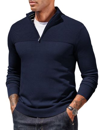 Coofandy Half Zip Pullover Herren Rollkragenpullover mit Reißverschluss Winterpullover Turtleneck Sweater 1/4 Zip Pullover Winter Arbeitspullover Dunkelblau XX