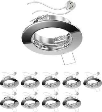 LEDs Com 10 cadres dencastrement au plafond FERE, rond, chrome brillant (LED/Halogène/MR16/50mm) incl. douille GU5.3