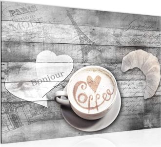 Runa Art Bild Kaffee Küche Modern Wandbilder Esszimmer Küchenbilder 1 Teilig - Made In Germany - Kaffeetasse Holz Grau Beige Flur 012815c