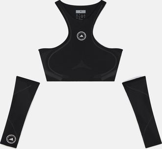 Stella McCartney TruePace Running Crop Top with Arm Guards, Woman, Black, Size: XS