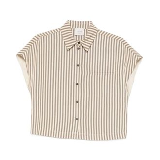Alysi Femme, Blouses et Chemises, Vert, Taille: 34 FR Vertical Stripe Shirt