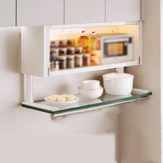 Generic K&uuml;chenh&auml;ngeschrank mit Glast&uuml;ren Zum Herunterklappen Eisen-Titan-Legierung Mehrzweckschrank mit Ambientebeleuchtung Gro&szlig;er Stauraum Badezimmerschrank 