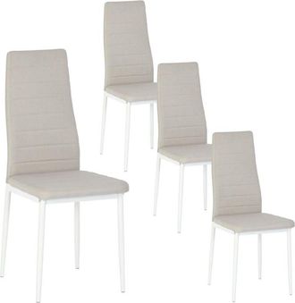 Eggree Lot de 4 Chaises Design Beige Tissu Scandinave Chaise de Salle &agrave; manger