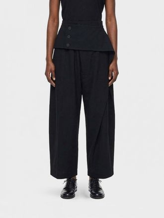 Issey Miyake Pantalon large en m&eacute;lange de coton &agrave; taille haute avec passants