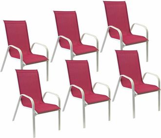 Happy Garden Happy Garden - Lot de 6 chaises marbella en textil&egrave;ne rose - aluminium blanc