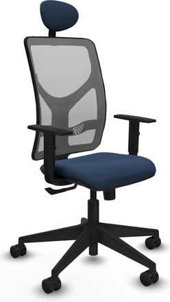 Piqueras y Crespo B&uuml;rostuhl, blau, mit 1D-Armlehnen, h&ouml;henverstellbarer Lendenwirbelst&uuml;tze und festem Kopfteil, ausgestattet mit 3 Positionen und Schneideschaum, Grau/M