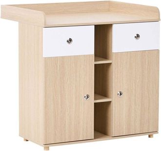 Beliani Table &agrave; Langer en Panneaux de Particules avec &Eacute;tag&egrave;res et Tiroirs Meuble Chambre Enfant Marron Clair Delisle