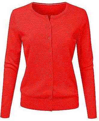 Generic Cardigan &agrave; manches longues pour femme - Style d&eacute;contract&eacute; - Col rond - Confortable - Chaud - En tricot - Pour loisirs - Couleur unie, Rouge, XXL