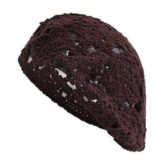 ZLYC Femmes D&eacute;t&eacute; Chapeau de B&eacute;ret Fait Main B&eacute;rets au Crochet(Caf&eacute; Floral),Taille Unique