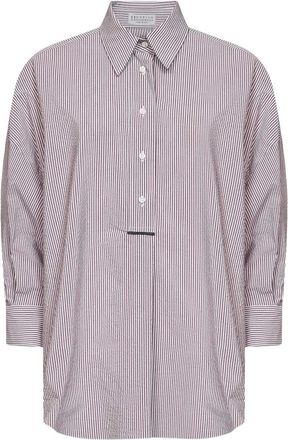 Brunello Cucinelli Femme, Blouses et Chemises, Violet, Taille: 42 FR Striped Jewelled Shirt
