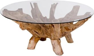 M&S Collection M&s - Table basse ronde 110x50 en teck et plateau en verre