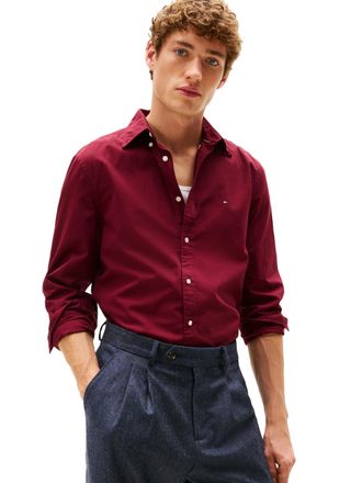 Tommy Hilfiger Langarm-Popeline-Hemden, Normale Passform, Herrenhemden, Button-Down-Shirts, auch erhältlich in Big und Tall, Deep Rouge, L
