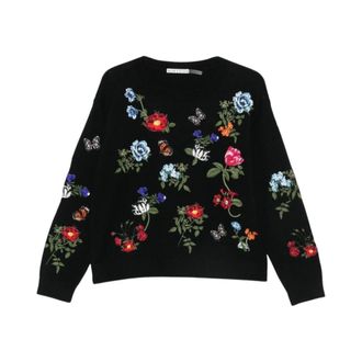 Alice & Olivia Teanna bestickter Pullover - - Knitwear - Damen - Schwarzk - L