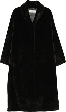 R&oacute;he Manteau &agrave; col ch&acirc;le en peau lain&eacute;e - Femme - Vestes - Noir - Taille: 36 FR