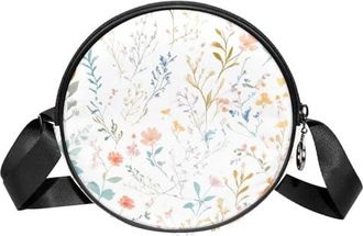 Generic Sac &agrave; bandouli&egrave;re rond pour femme, petit sac &agrave; bandouli&egrave;re &agrave; motif floral avec fermeture &eacute;clair, bretelles r&eacute;glables, sac &agrave; main rond d&eacute;contract&eacute; pour