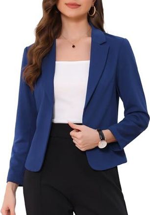 Allegra K Blazer Court Femme Ouvert sur Le Devant Veste daffaires Décontractée Veste de Costume de Travail Bleu foncé L