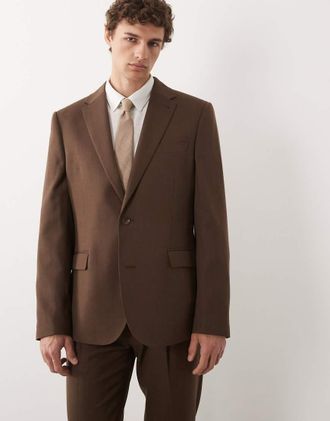 Asos Schmal geschnittene Anzugjacke aus hochwertiger Wolle in Braun-Brown