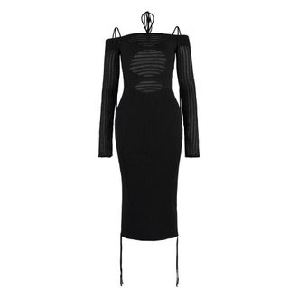 ADĀMO Andrea Adamo Geripptes Strickkleid - - Dresses - Damen - Schwarzk - L
