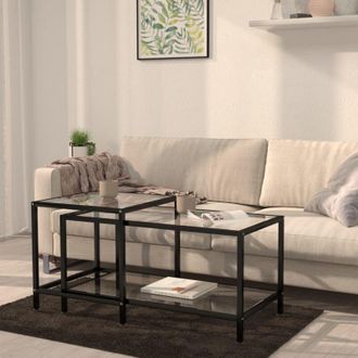 vidaXL Tables &agrave; th&eacute; 2 pcs Verre tremp&eacute; Transparent Vidaxl