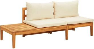 vidaXL Banc de jardin avec table et coussins Blanc cr&egrave;me Teck solide vidaXL