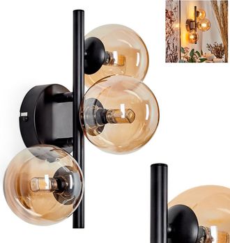 HOFSTEIN Wandleuchte Chehalis, Wandlampe aus Metall/Riffelglas in Schwarz/Bernsteinfarben, Leuchte im Retro/Vintage-Design mit Schirmen aus Glas (Ø 10cm) u. An